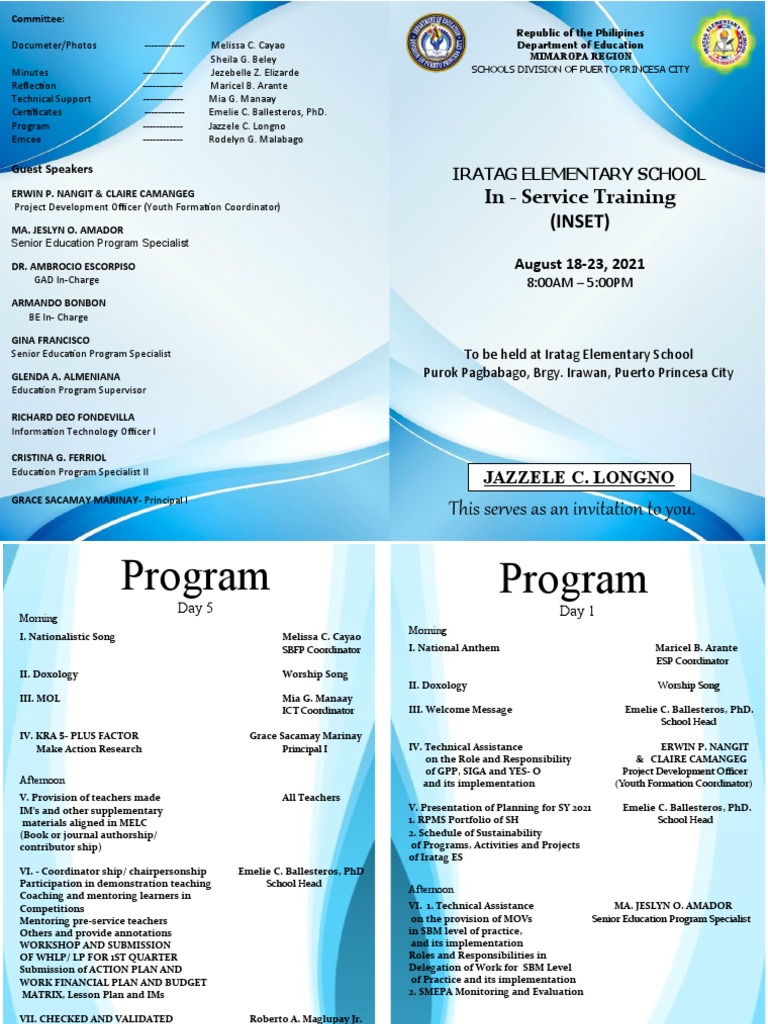 This Serves As An Invitation To You.: in - Service Training (Inset) | PDF | Learning | Teaching