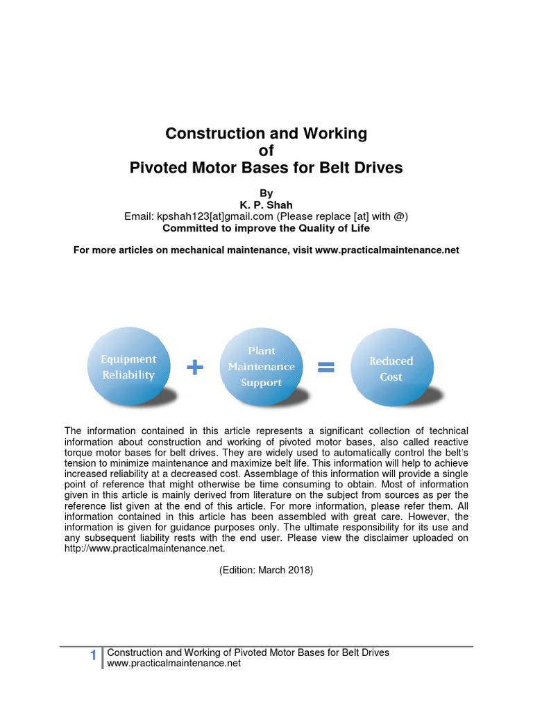Construction and Working of Pivoted Motor Bases For Belt Drives | PDF ...