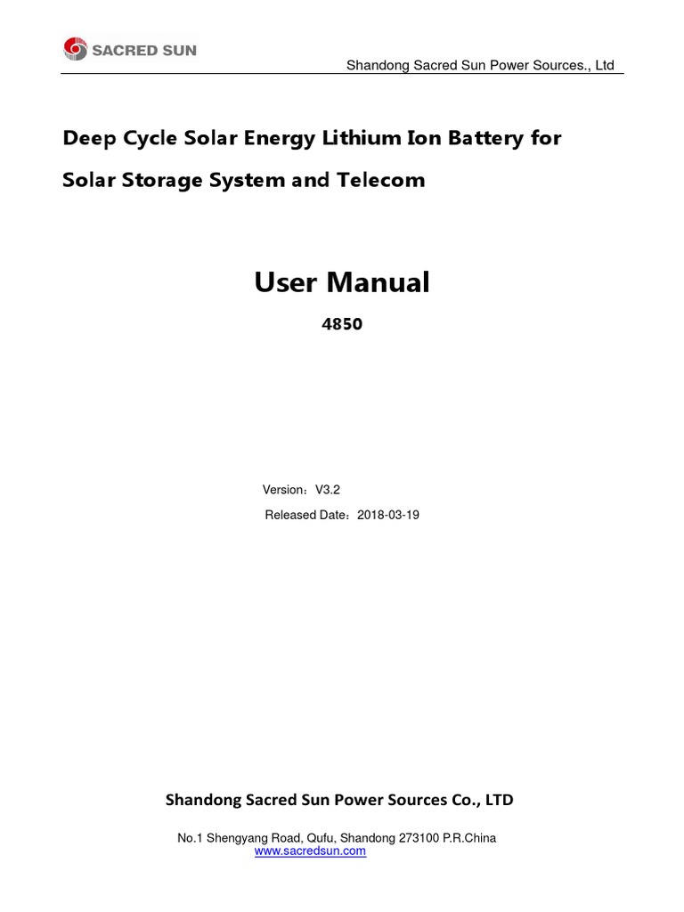 Sacred Sun 48V 100Ah Battery Manual | PDF | Power Supply | Direct Current