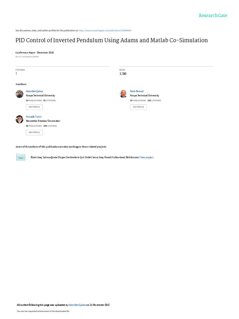 PID Control of Inverted Pendulum Using Adams and Matlab Co-Simulation | PDF | Control Theory ...