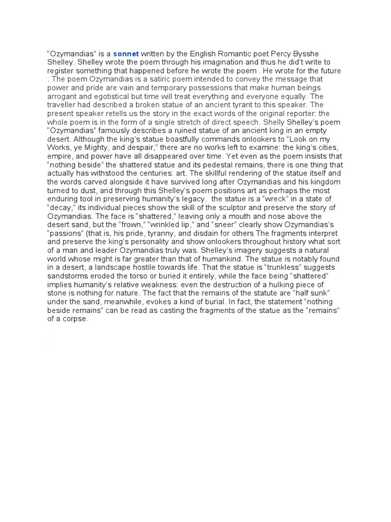 Ozymandias | PDF | Poetry | Percy Bysshe Shelley