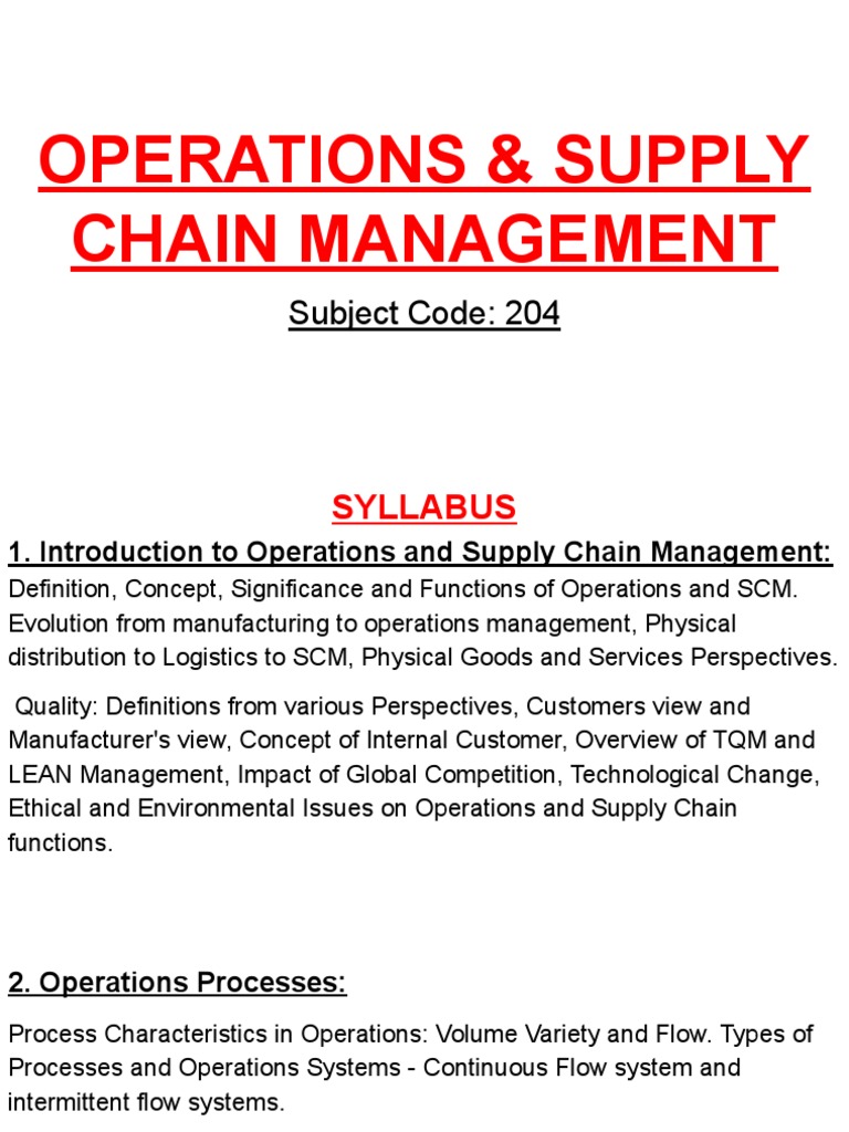 Operations & Supply Chain Management Overview | PDF | Supply Chain ...