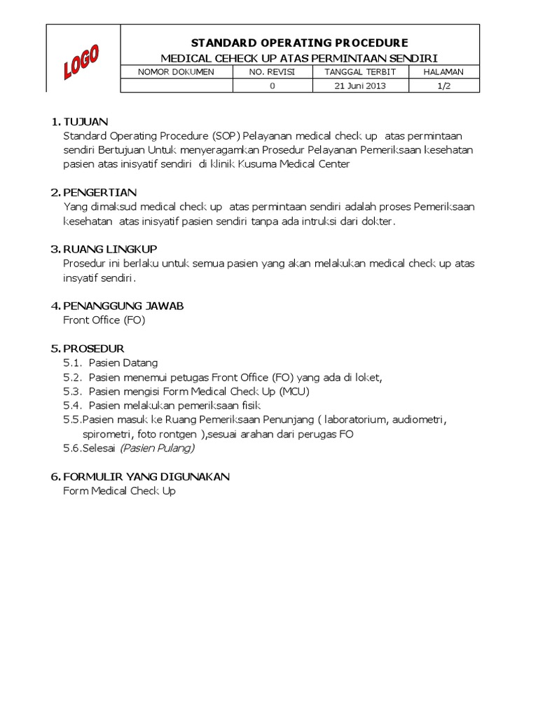 SOP Medical Check Up Mandiri | PDF