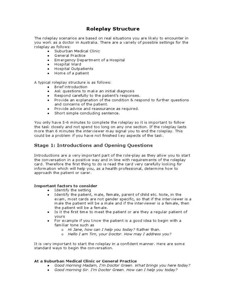 Roleplay Structure: Stage 1: Introductions and Opening Questions | PDF ...
