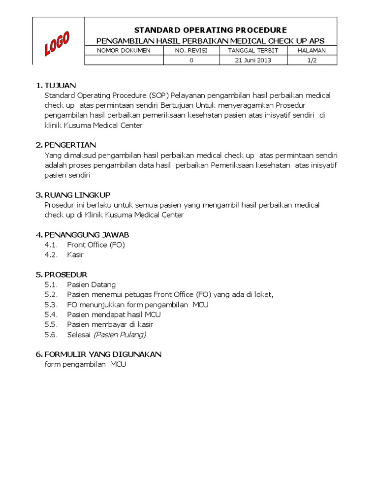 4.sop Pengambilan Hasil Perbaikan Medical Check Up Aps | PDF