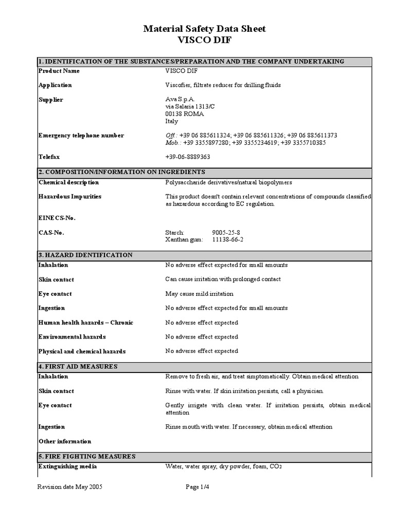 Material Safety Data Sheet Visco Dif | Download Free PDF | Chemistry ...