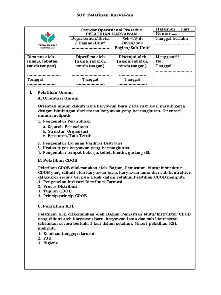SOP Pelatihan Karyawan Perusahaan | PDF