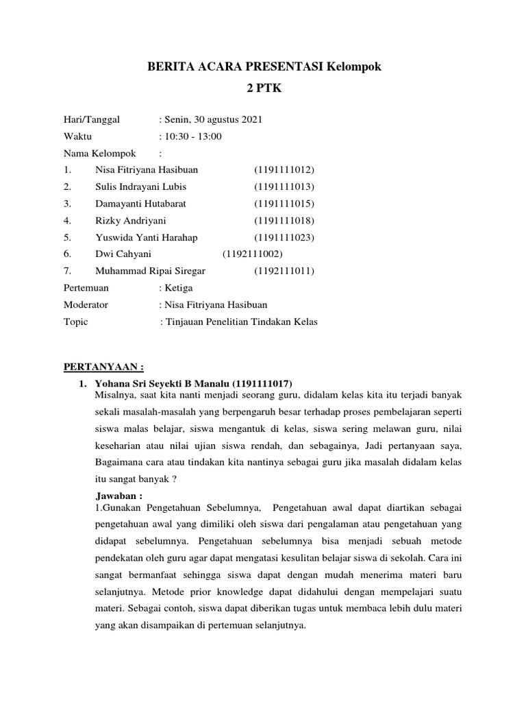 Berita Acara PTK Kel 2 | PDF