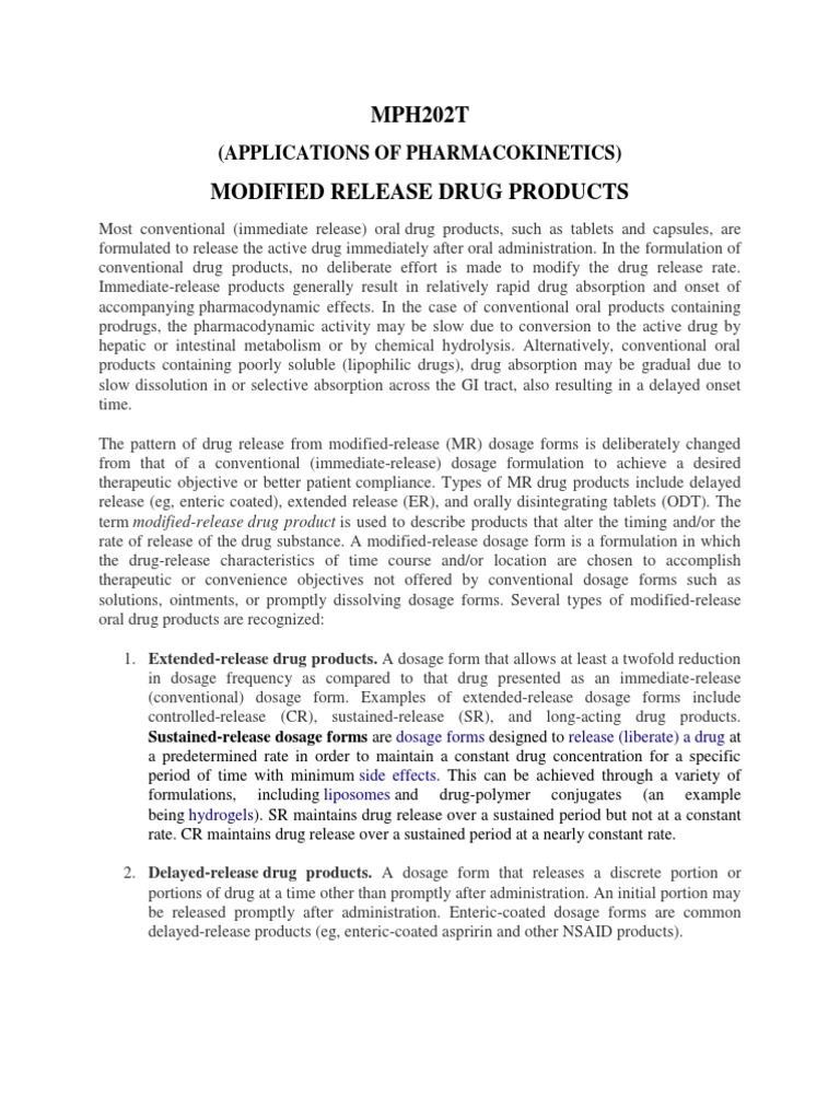 Modified Release Drug Products | PDF | Pharmacokinetics ...