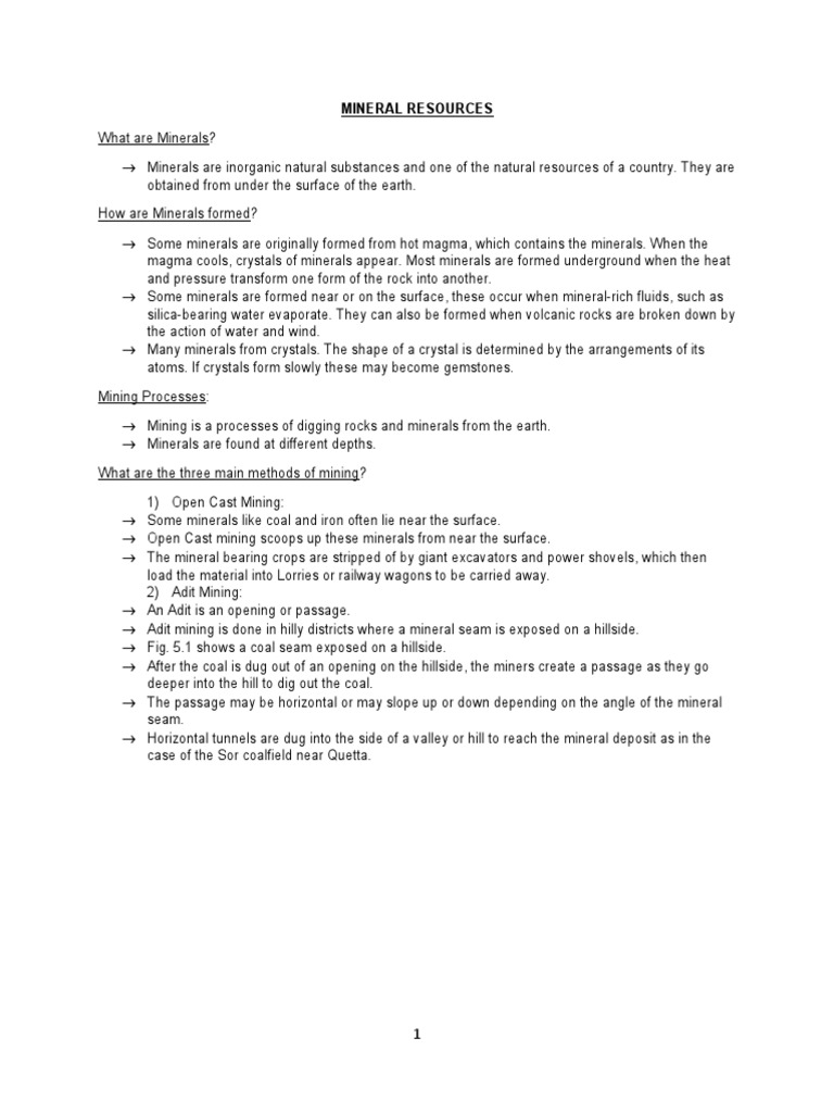 O Level Geography Chap Mineral Resources Full Notes | PDF | Mining ...