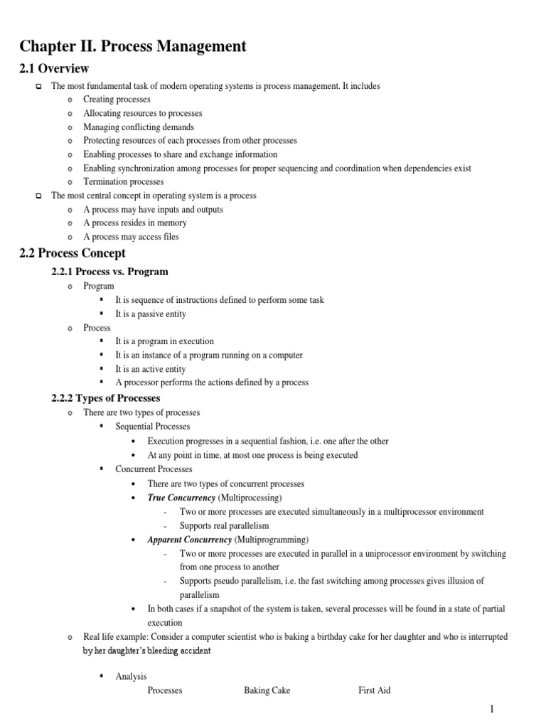 Chapter II. Process Management: 2.1 Overview | PDF | Process (Computing) | Thread (Computing)