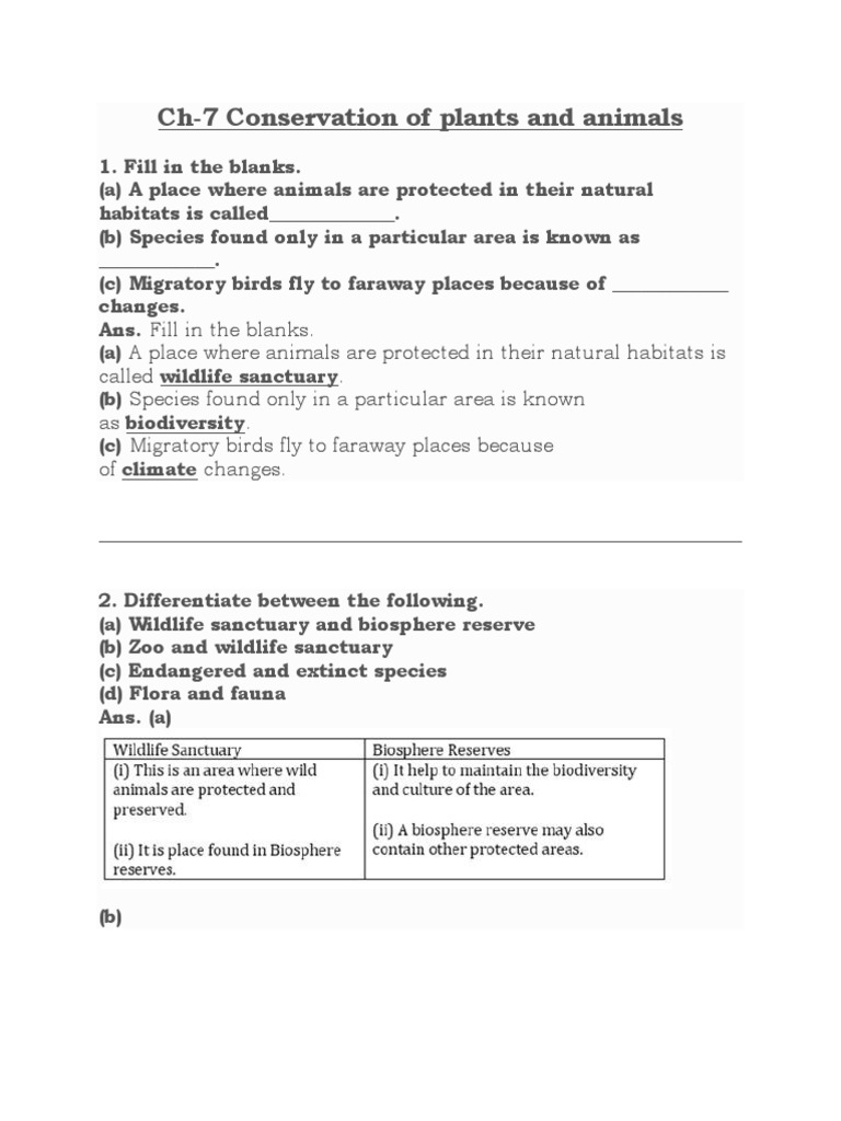 Conservation of Plants and Animals Question and Answers | PDF | Natural ...