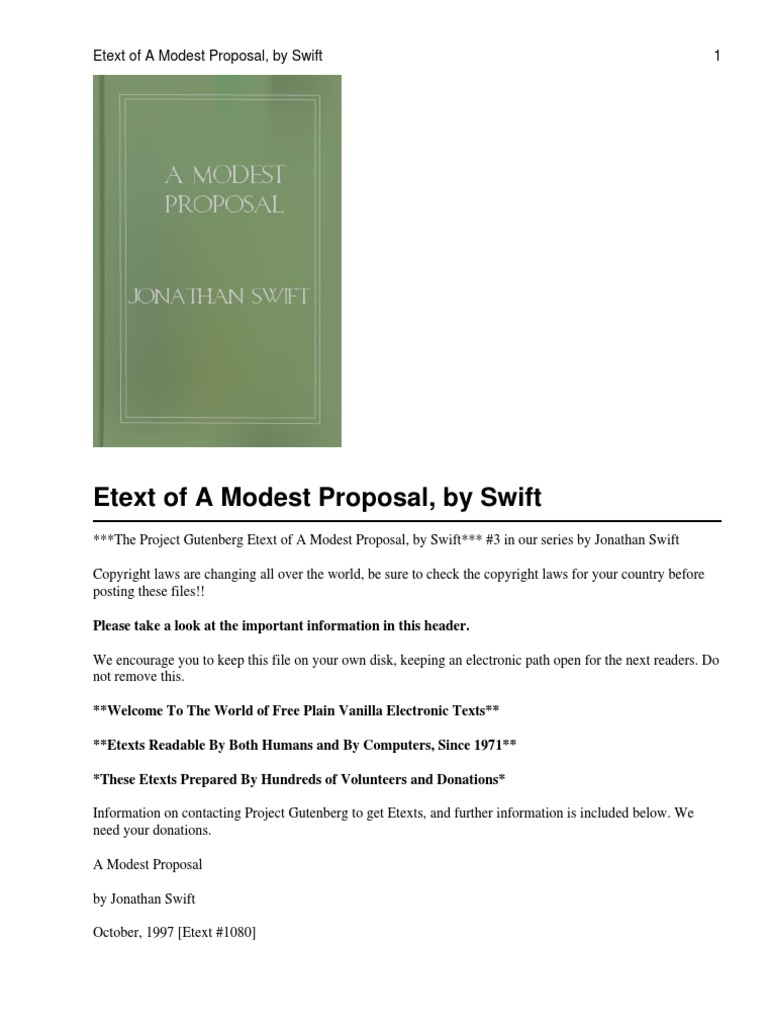 A Modest Proposal | PDF | E Text | Indemnity