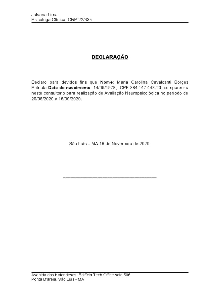 Declaração de Comparecimento | PDF Declaração de Comparecimento | PDF