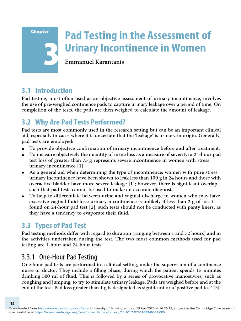 Pad Testing 2020 | PDF | Urinary Incontinence | Clinical Medicine