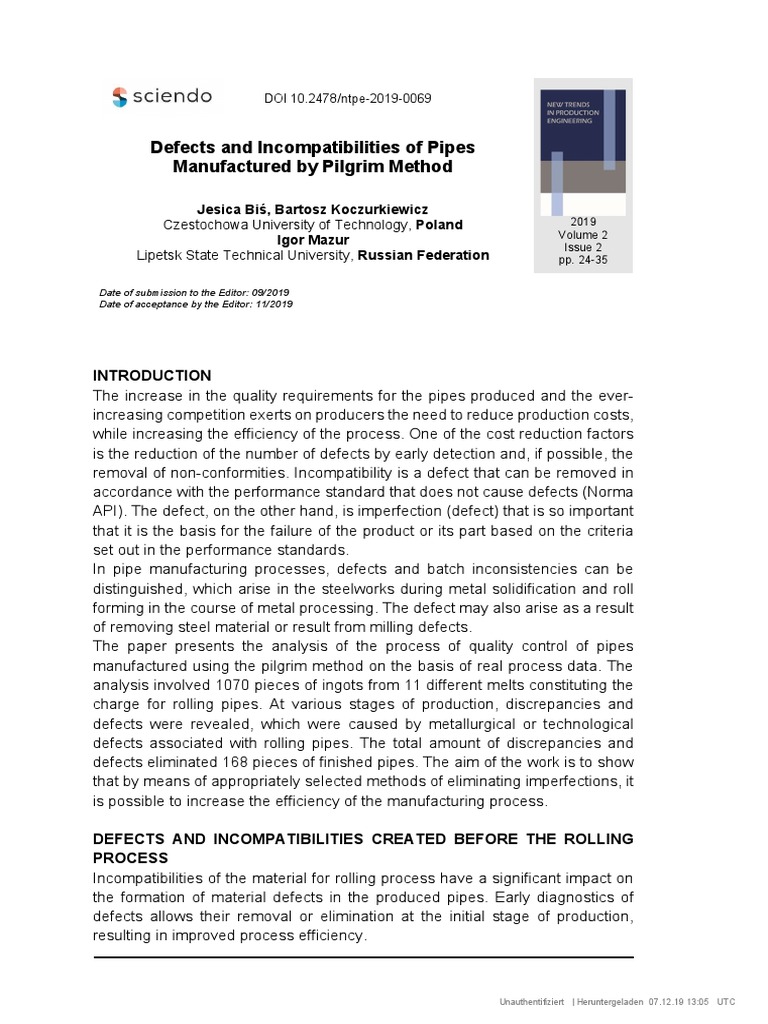 Pilgrim Method Pipe Defects Analysis | PDF | Pipe (Fluid Conveyance ...