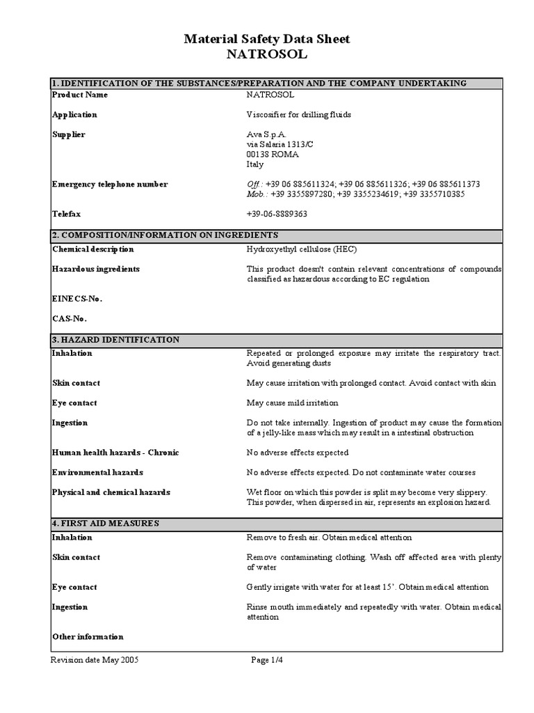 Material Safety Data Sheet Natrosol | PDF | Personal Protective ...