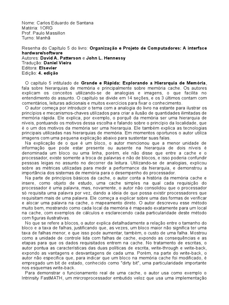 Organização e Projeto de Computadores: A Interface Hardware/software ...