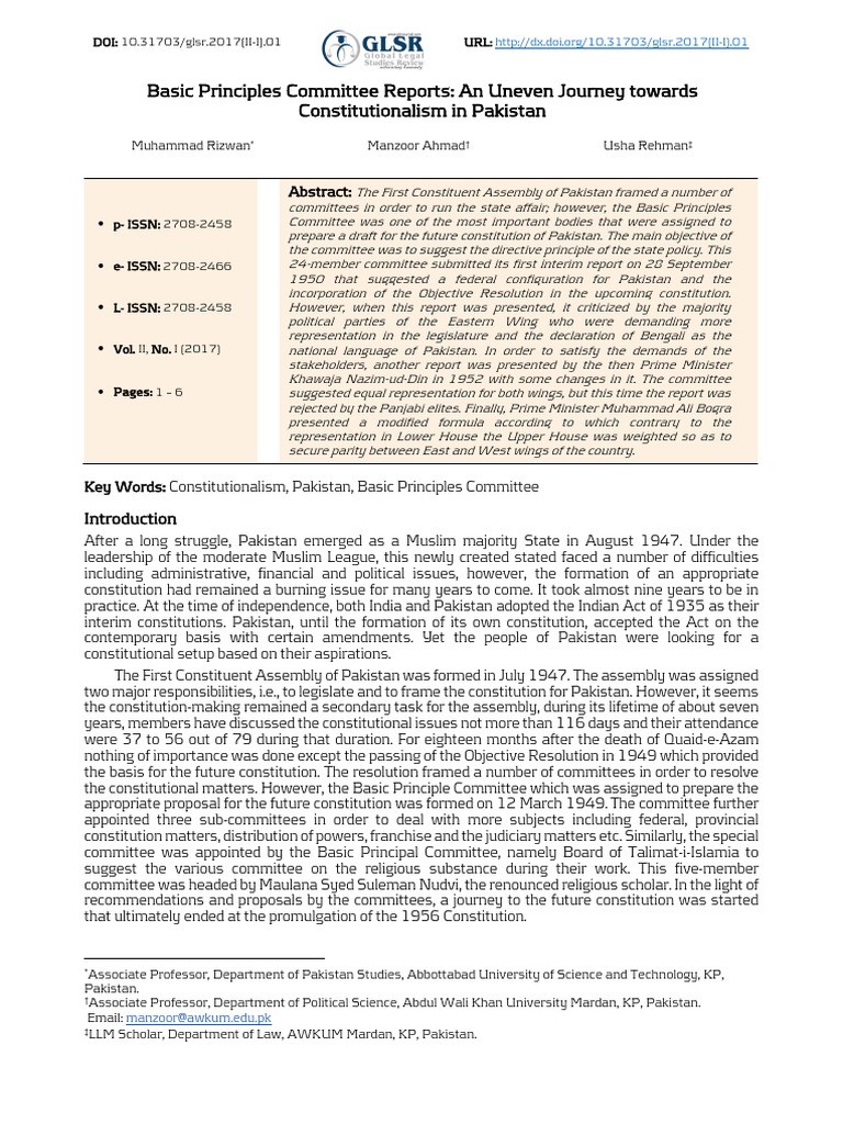 Basic Principal Committee Report | PDF | Pakistan | Government