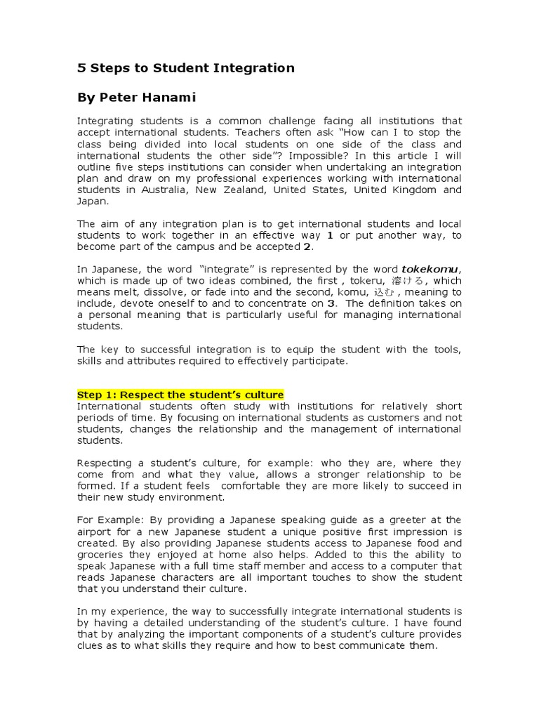 5 Steps To Student Integration | PDF | International Student | Teachers