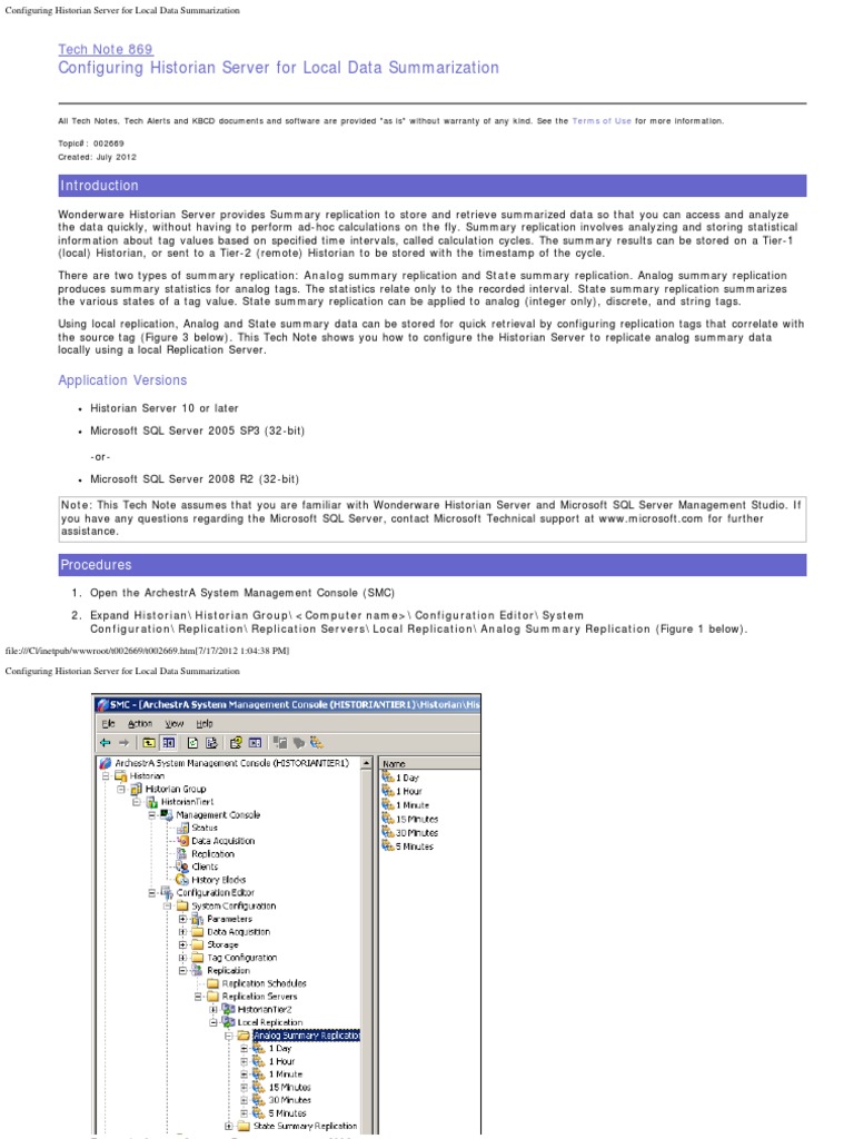 TechNote869 SMC System Management Console Configuration For Historian | PDF | Replication ...