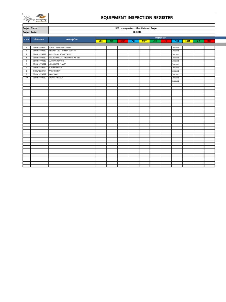 Equipment Inspection Register: Insert Logo | PDF