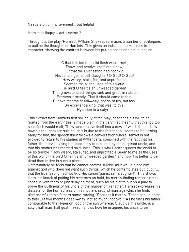 Hamlet Soliloquy Act 1 Scene 2 | PDF | Hamlet