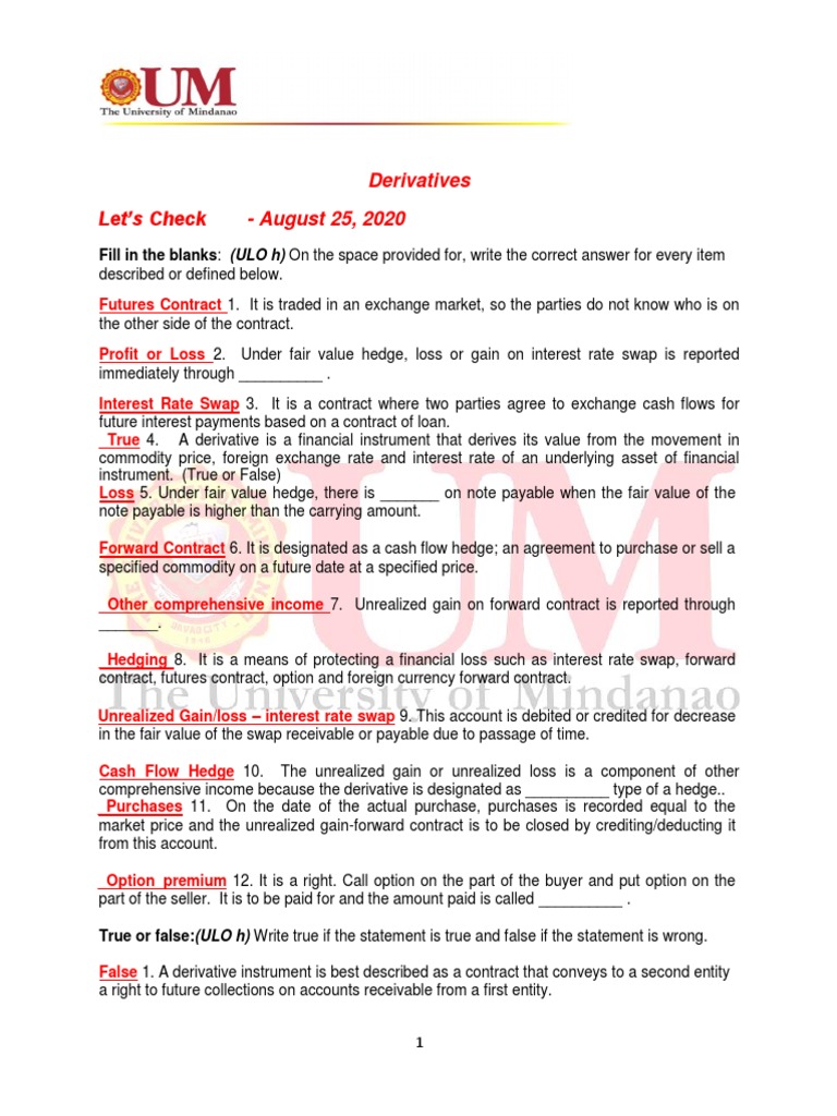 Derivatives Activities | PDF | Derivative (Finance) | Swap (Finance)