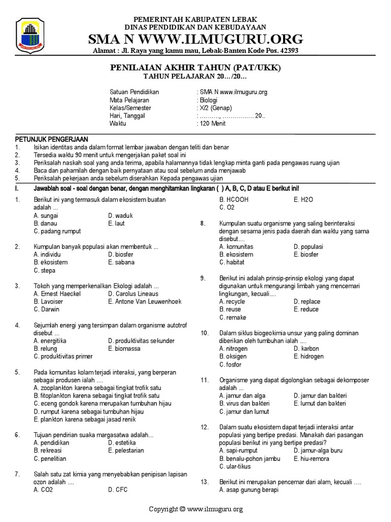 Soal PAT Biologi Kelas 10 | PDF