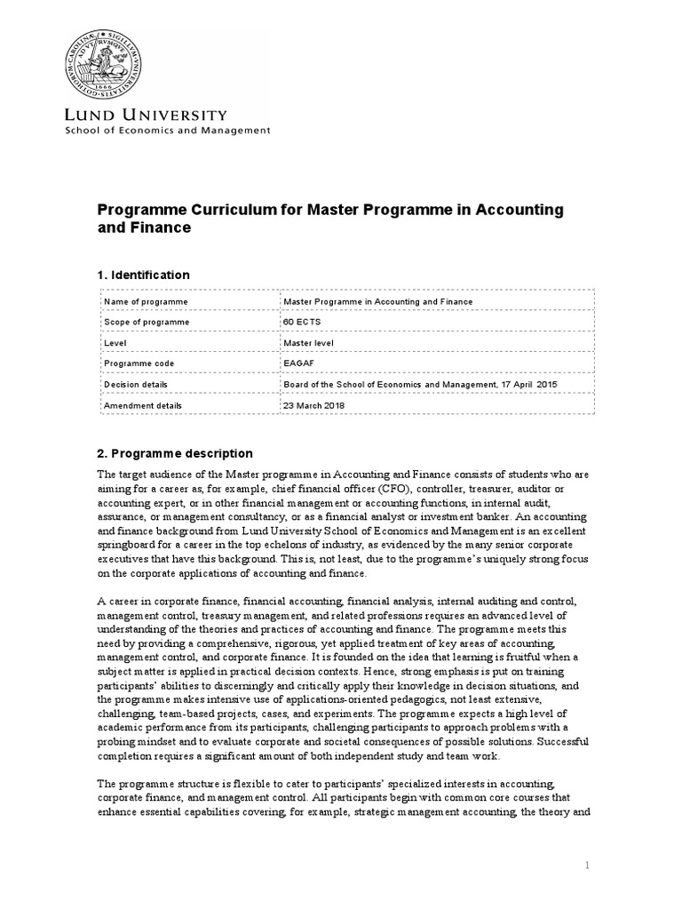 Lund University - Master Programme in Accounting | PDF | Accounting ...