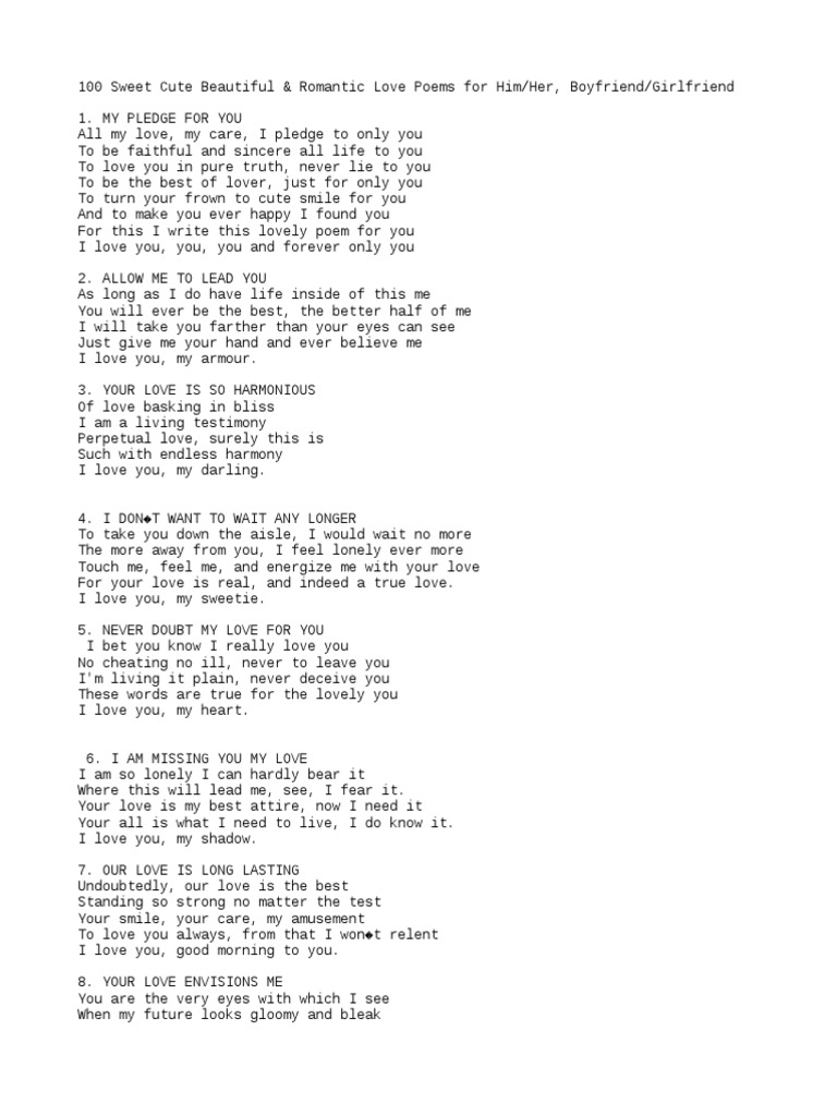100 Sweet Cute Beautiful & Romantic Love Poems | PDF | Love