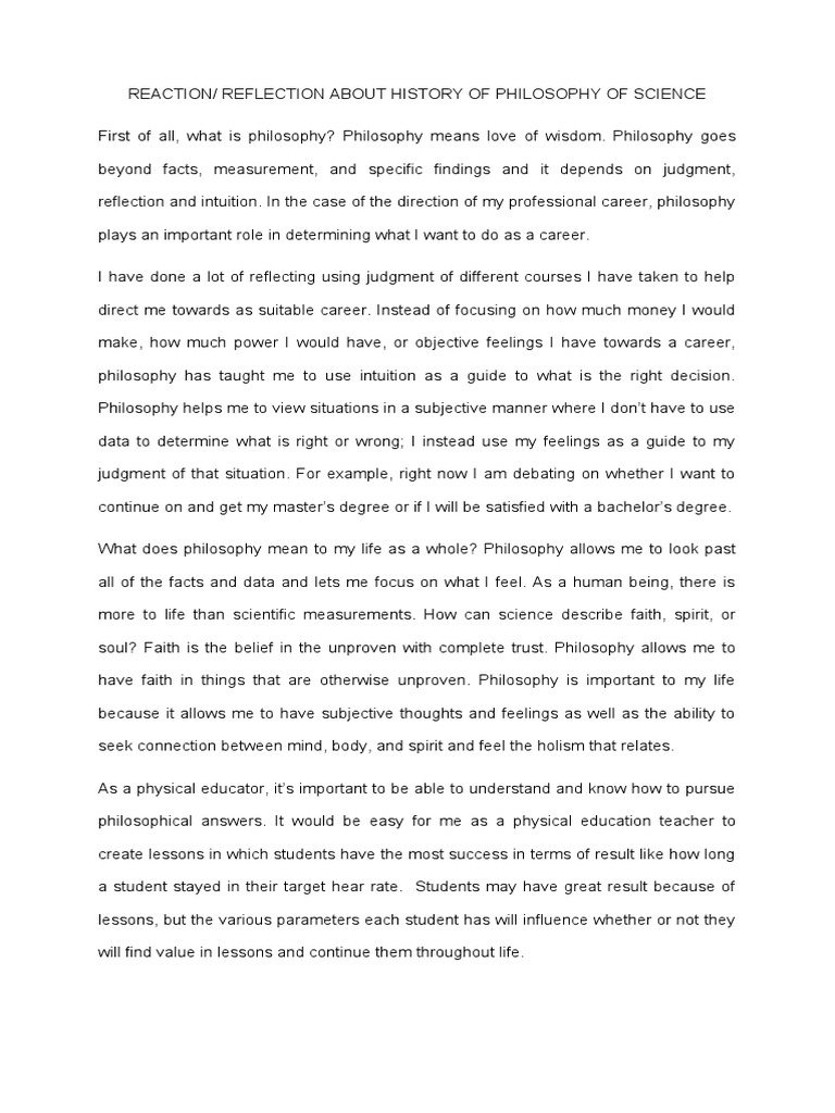 Reaction and Reflection Paper | PDF | Reason | Inductive Reasoning