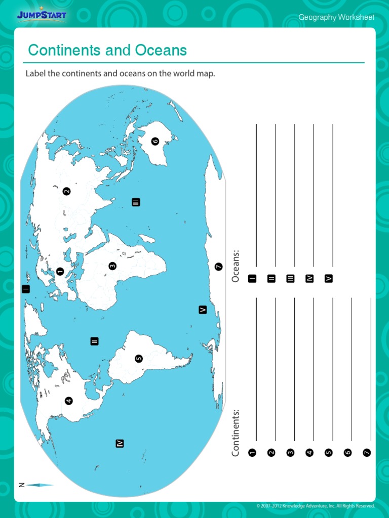 Label The Continents and Oceans On The World Map | PDF