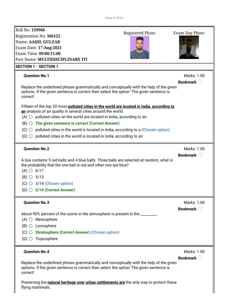 Section 1 - Section 1 Question No.1 Bookmark: The Given Sentence Is ...