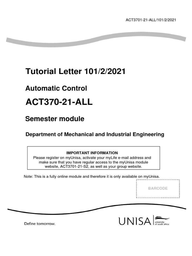 Act3701-21-S2 Tut Letter 101 - 2021 | PDF | Control Theory | Libraries