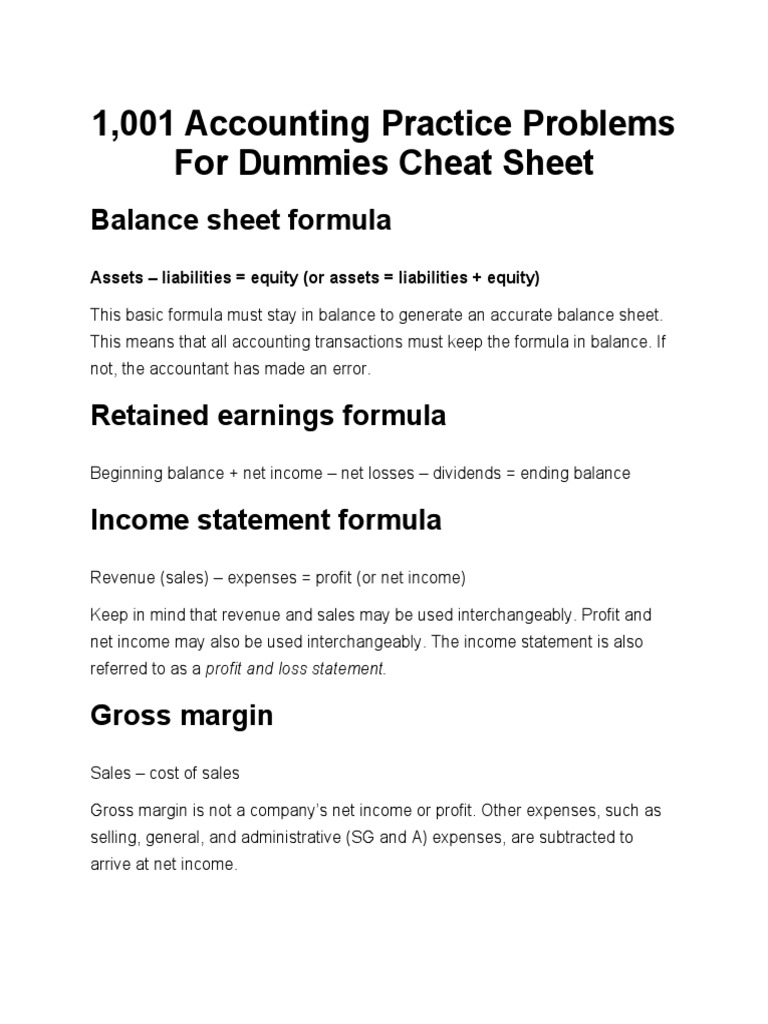 1,001 Accounting Practice Problems For Dummies Cheat Sheet | PDF | Net ...