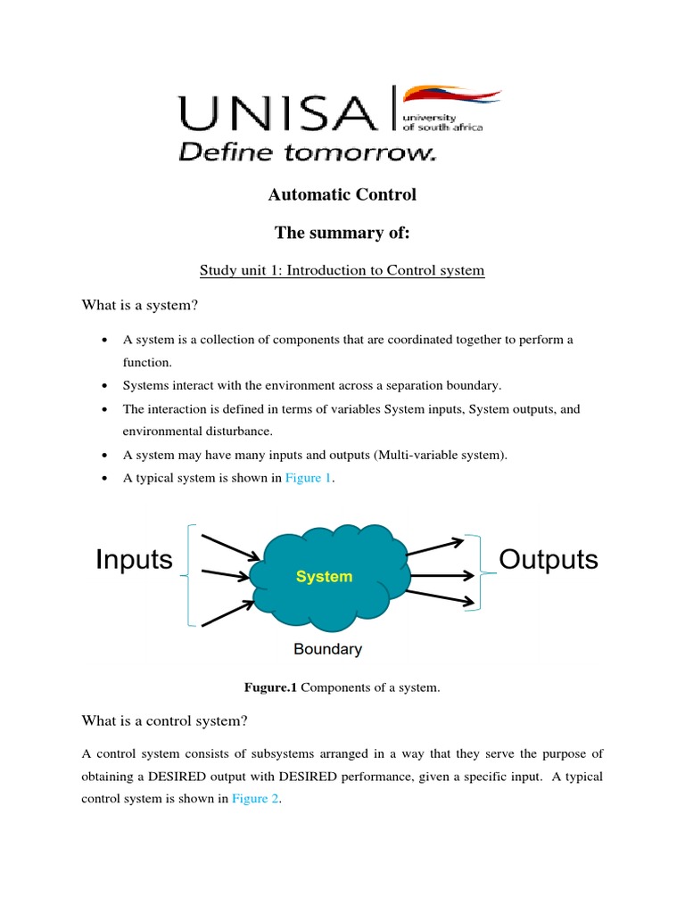 Lecturer One Summary Introduction To Control System | PDF | Control Theory | Feedback
