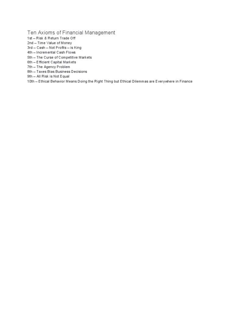 Ten Axioms of Financial Management | PDF
