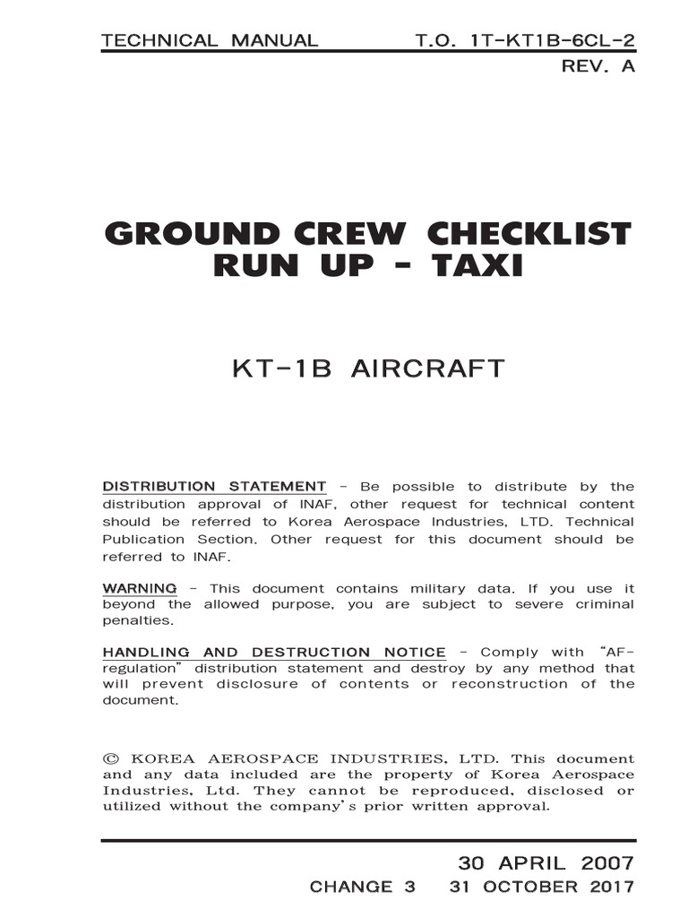 Ground Crew Checklist Run Up - Taxi: K KT T - 11B BA Aiir RC CR RA AF ...