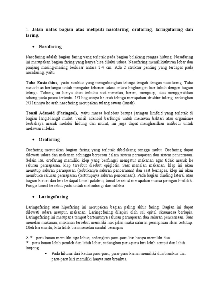 Laring.: 1. Jalan Nafas Bagian Atas Meliputi Nasofaring, Orofaring ...