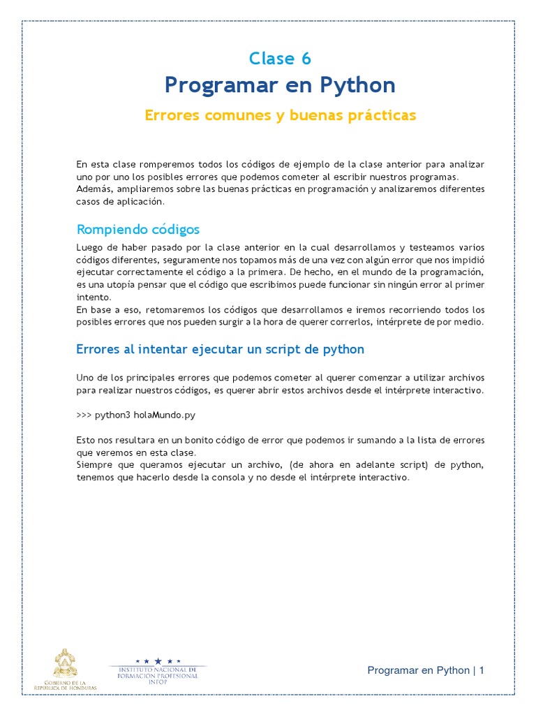 Clase 6 - Errores Comunes y Buenas Prácticas | PDF | Python (lenguaje ...