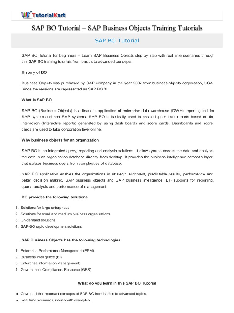 SAP BO Guide for Beginners | PDF | Business Intelligence | Information Age