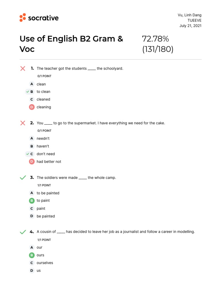 English Grammar B2 Test | PDF