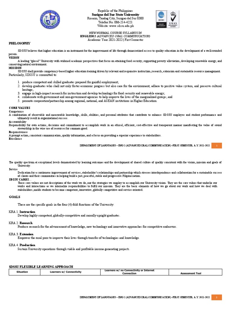 Advanced Oral Communication Syllabus | PDF | Learning | Educational ...