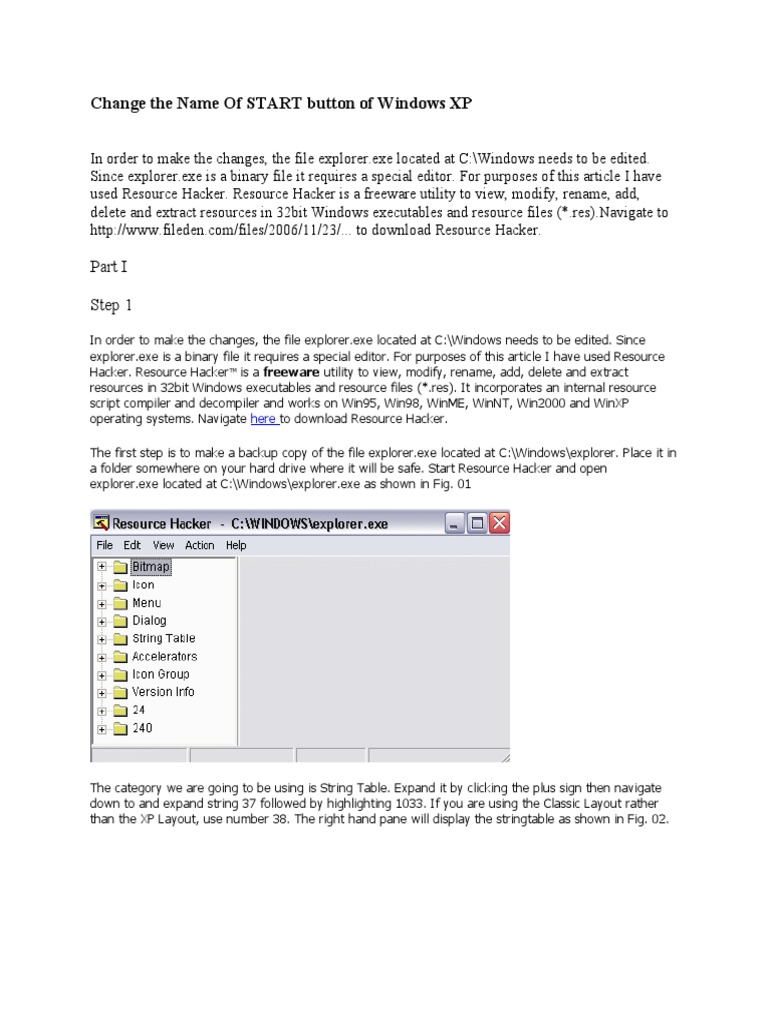 Change The Name of START Button of Windows XP | Download Free PDF ...