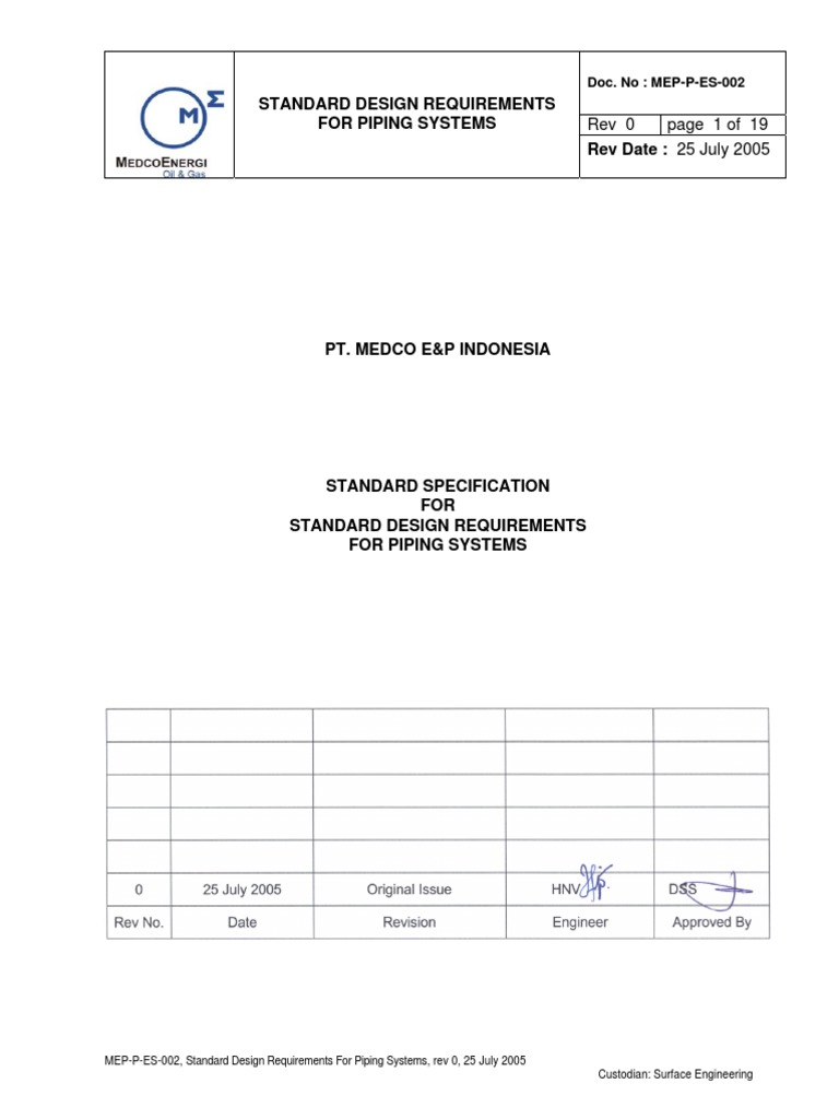 MEP-P-ES-002-Standard Design Requirements For Piping Systems | PDF ...