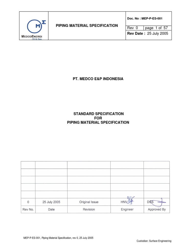 MEP-P-ES-001-Piping Material Specification | PDF
