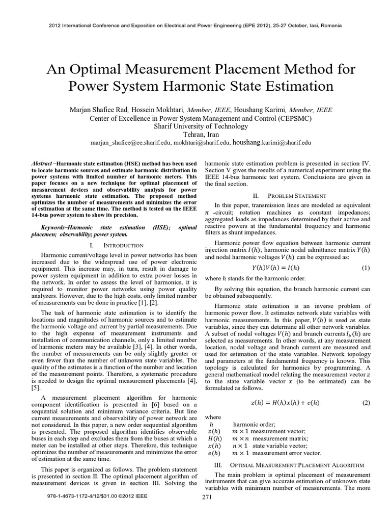 An Optimal Measurement Placement Method For Power System Harmonic State Estimation | PDF ...