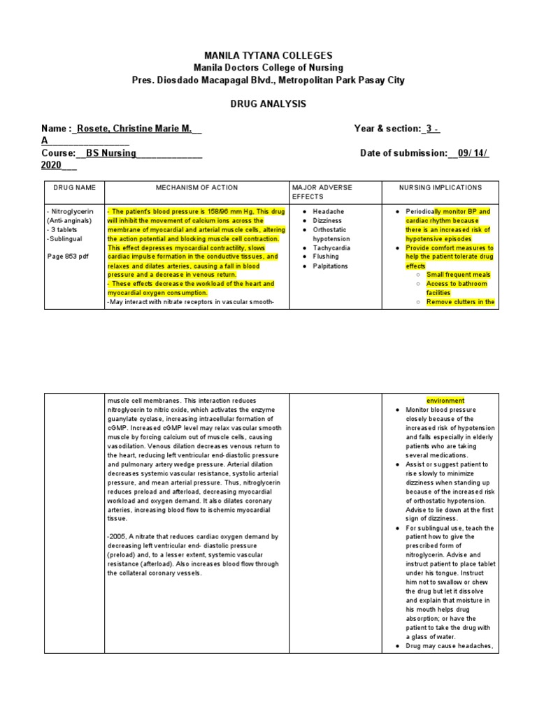 Drug Analysis Case Study 2 Mi and Ptca With Detailed Moa | PDF ...