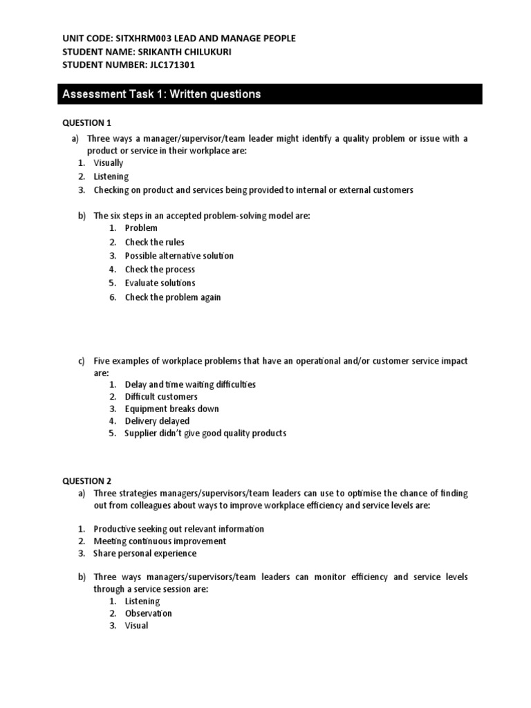 Resubmission Srikanth Sitxhrm003 Task 1 | PDF | Leadership | Motivational
